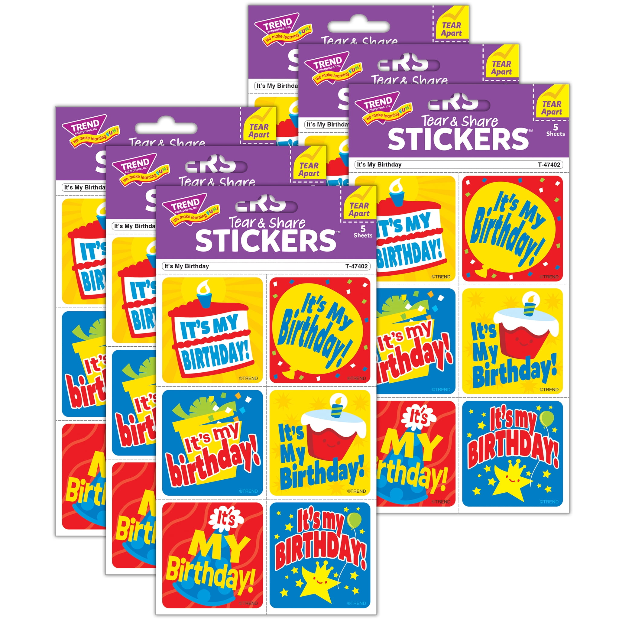TREND It's My Birthday Tear & Share Stickers, 30 Per Pack, 6 Packs ...