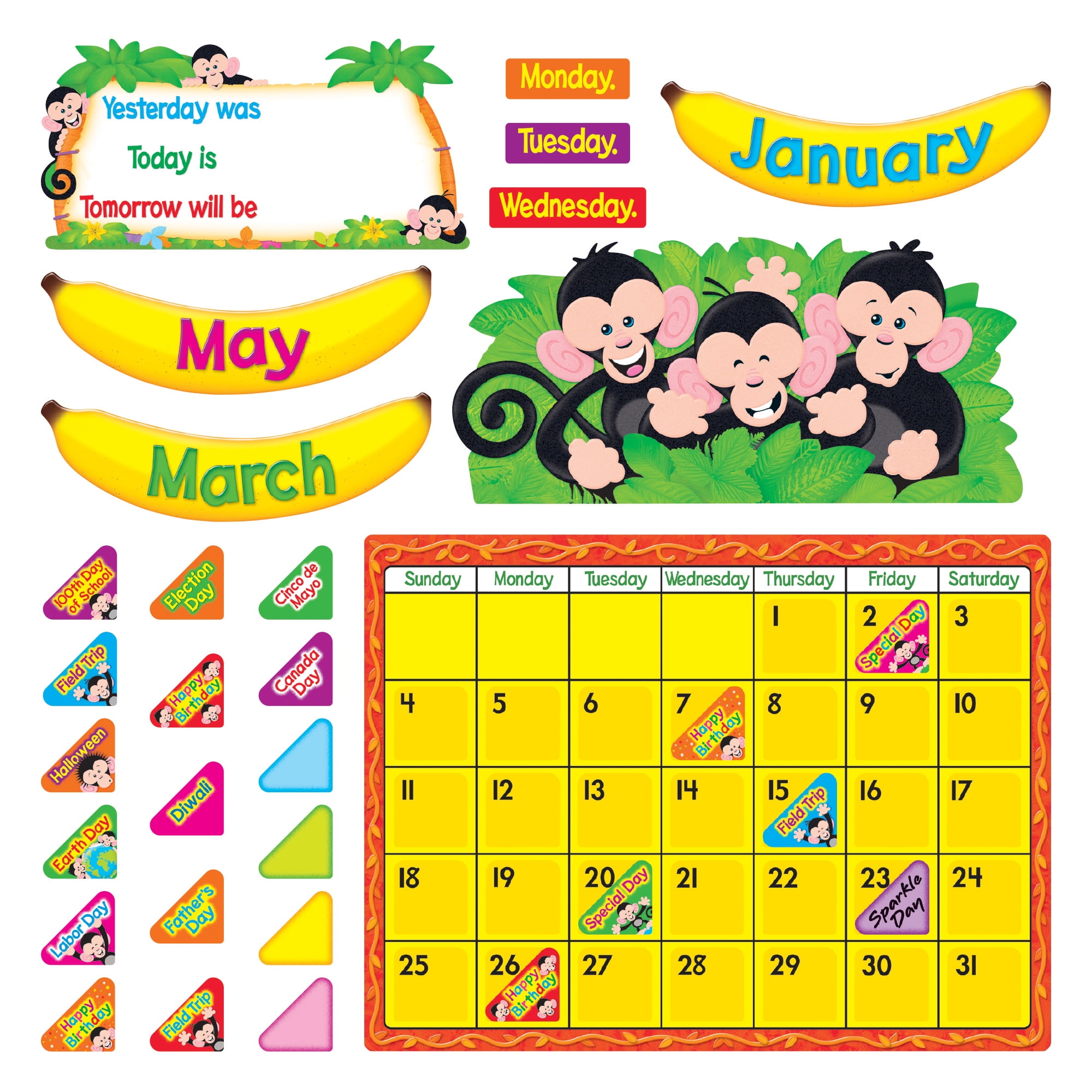 TREND Monkey Mischief Calendar Bulletin Board Set 18 1/4 x 31 100 ...