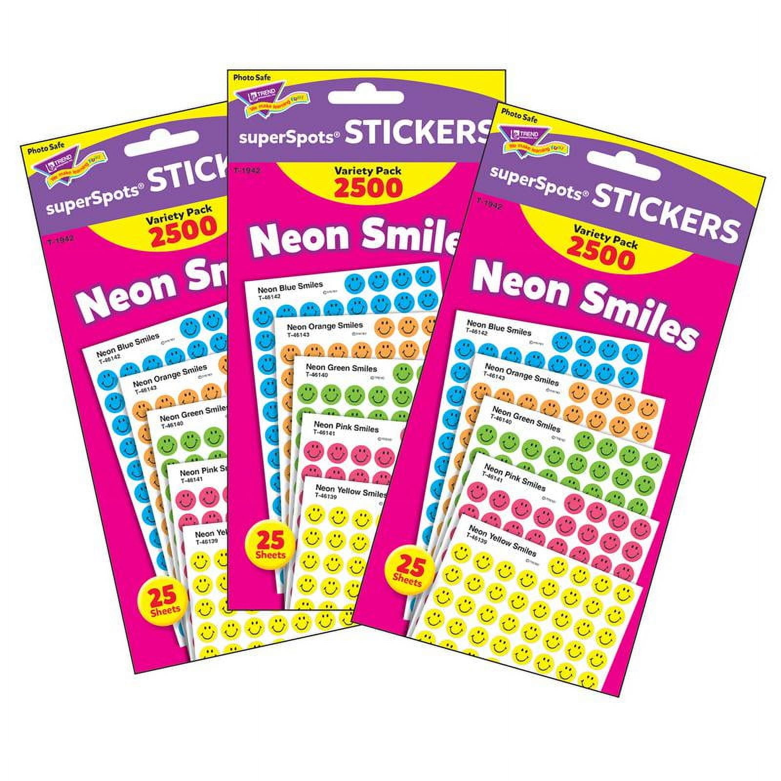 TREND Neon Smiles superSpots Stickers Variety Pack, 2500 Per Pack, 3 ...