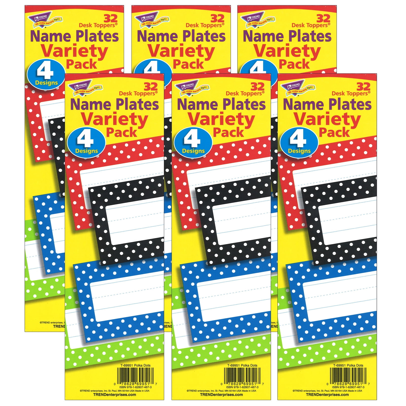 TREND Polka Dots Desk Toppers Name Plates Variety Pack, 32 Per Pack, 6 ...
