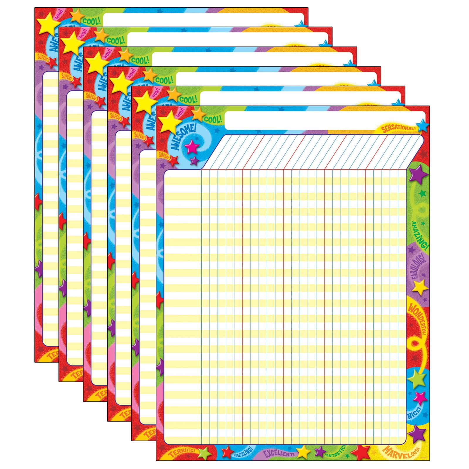 TREND Praise Words 'n Stars Incentive Chart, 17" x 22", Pack of 6 ...