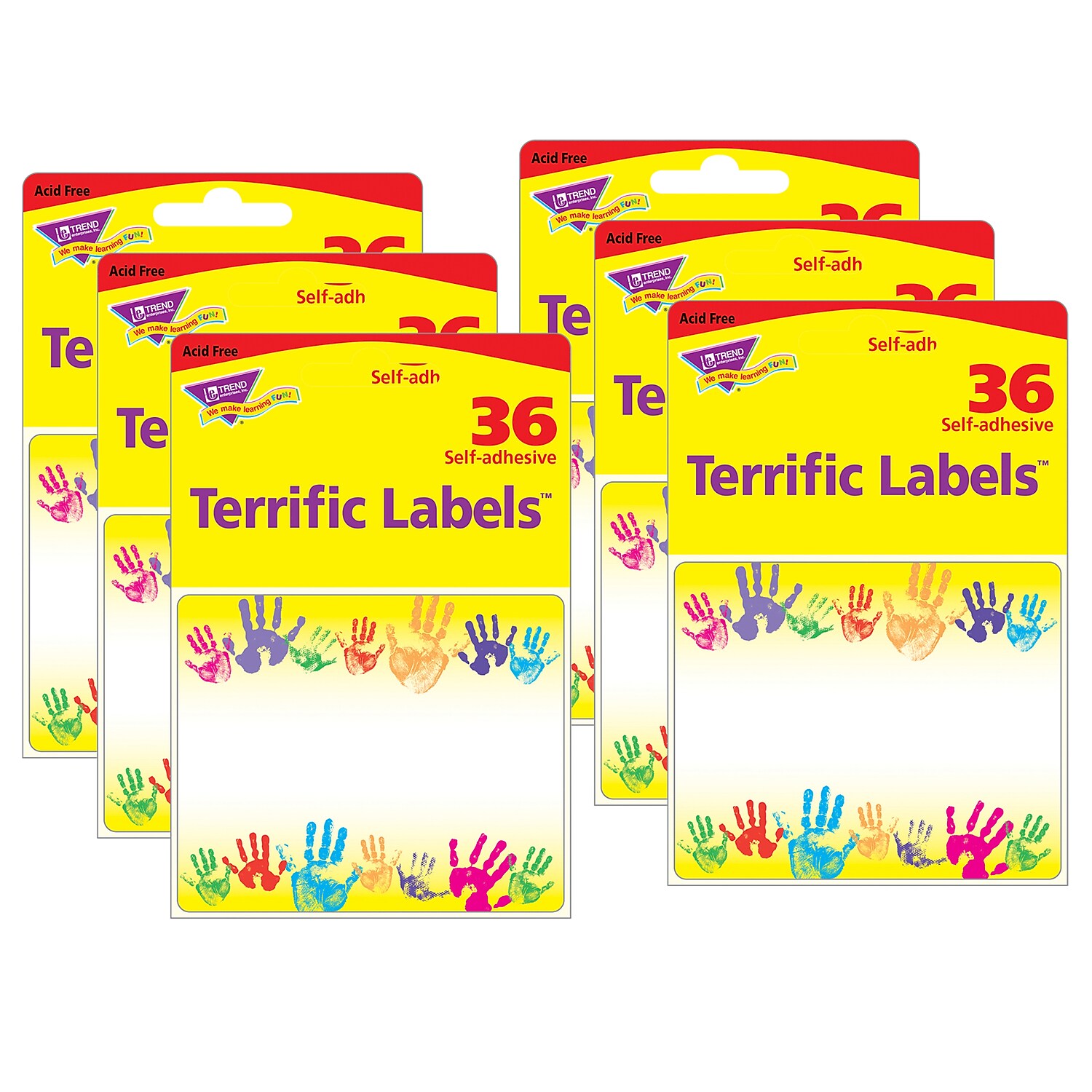 TREND Rainbow Handprints Terrific Labels, 36 Per Pack, 6 Packs ...