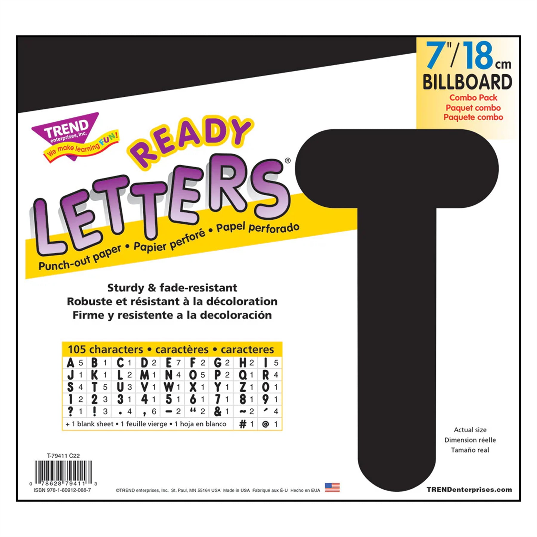 TREND Black 7-Inch Billboard Uppercase (EN/SP) Ready Letters - Walmart.com
