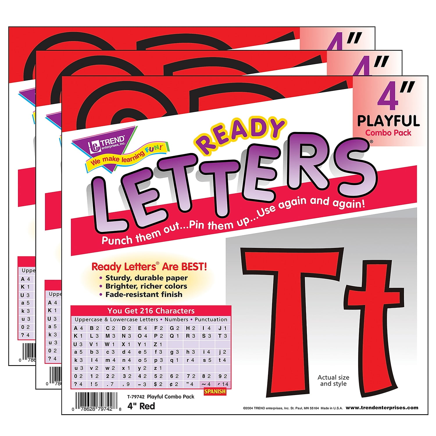 TREND Red 4" Playful Combo Ready Letters, 3 Packs - Walmart.com