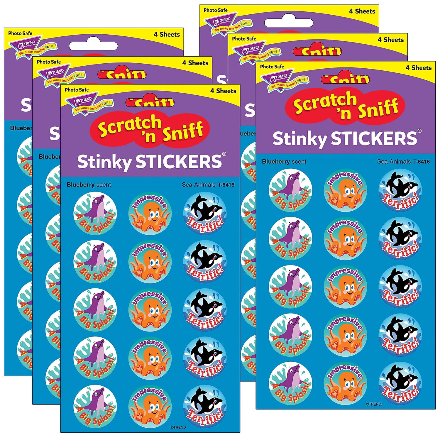 TREND Sea Animals/Blueberry Stinky Stickers, 60 Per Pack, 6 Packs ...