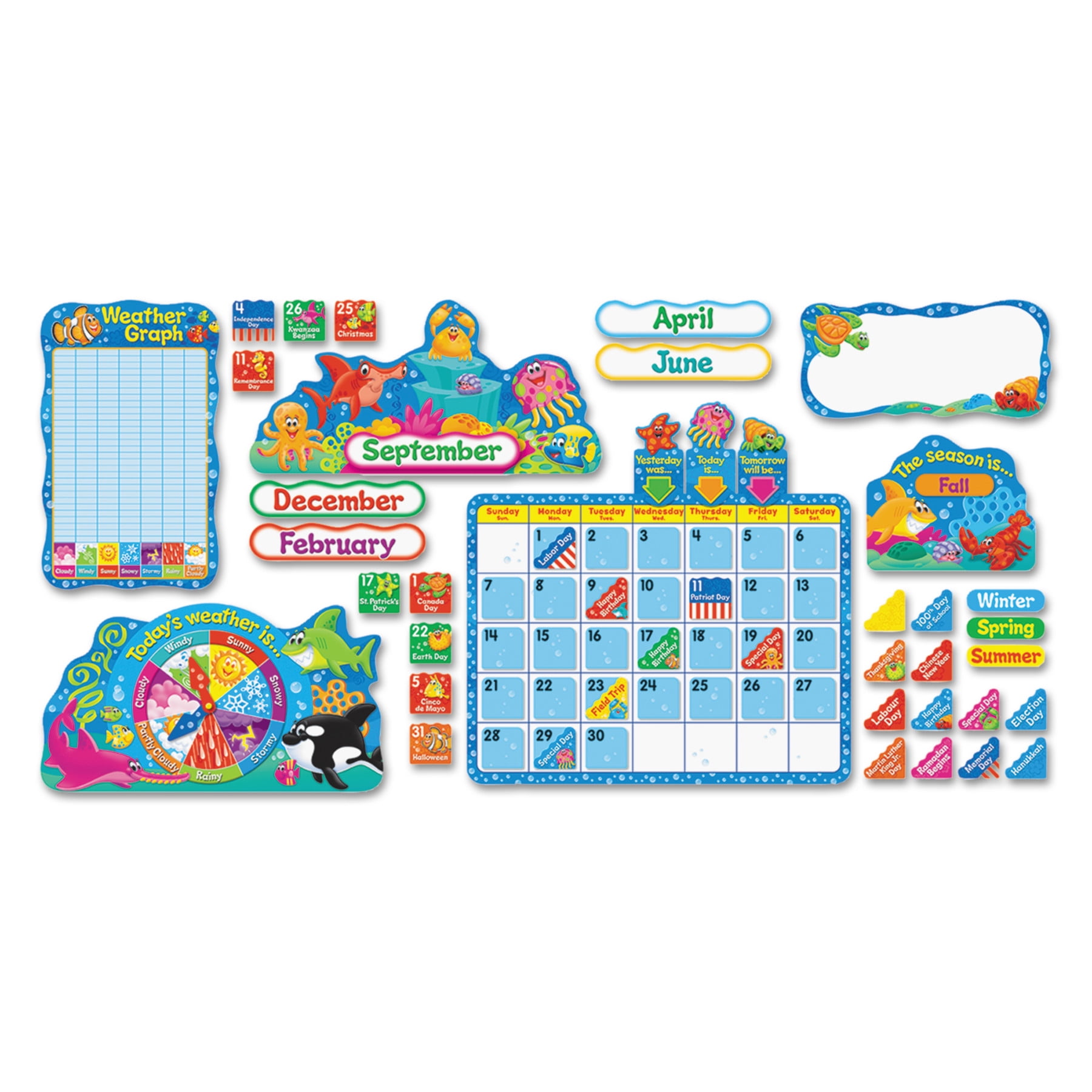 TREND Sea Buddies Calendar Bulletin Board Set, 17 1/2 x 23, 105 Pieces ...