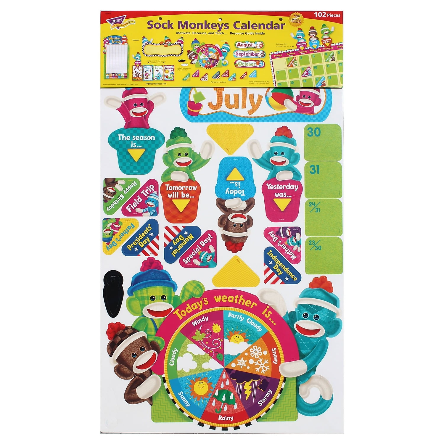 TREND Sock Monkeys Calendar Set, 17 1/2" x 23", Multicolor - Walmart.com