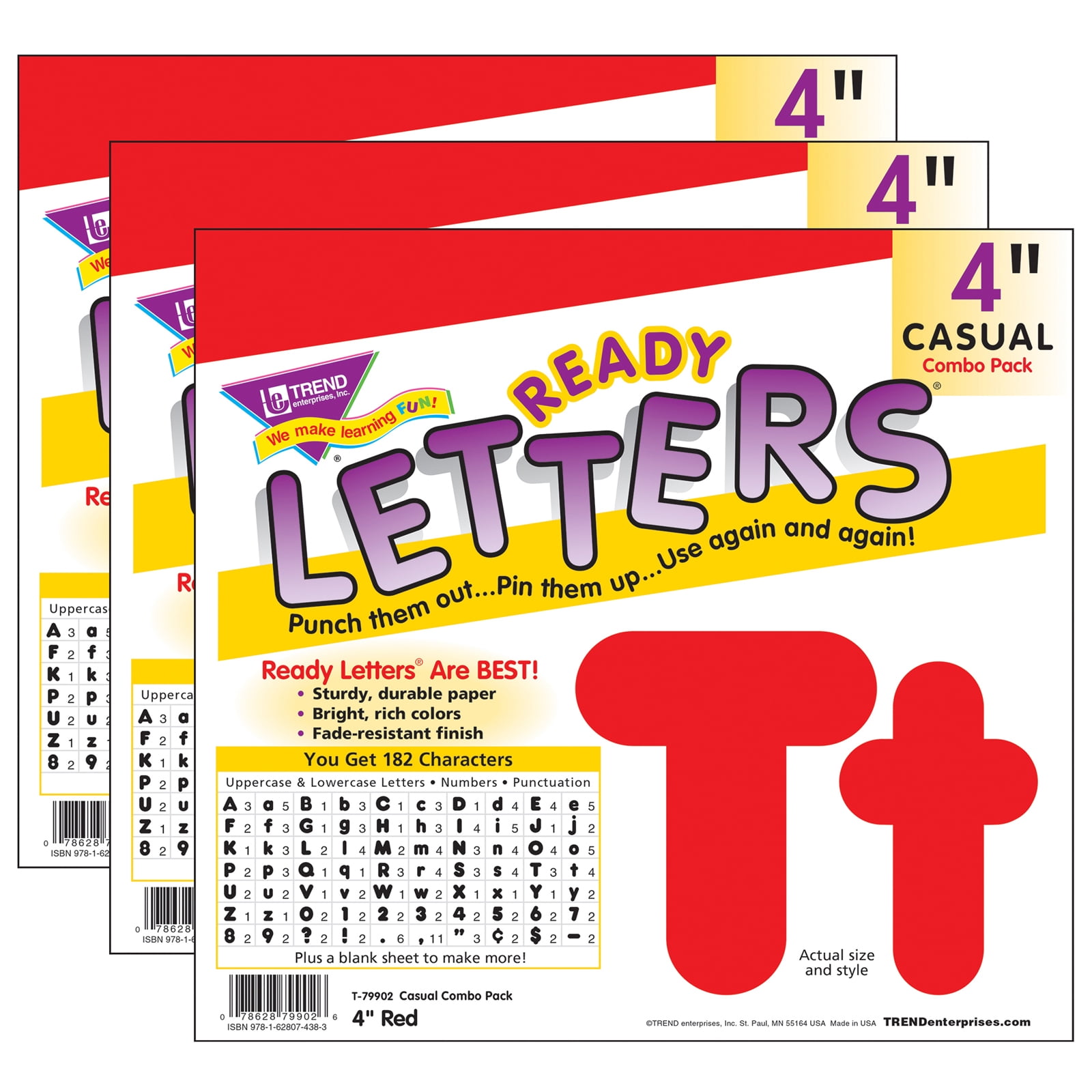 TREND T-79902-3 Ready Letters 4In Red, Casual Uppercase & Lowercase ...