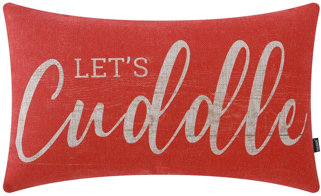 TRENDIN Quote Accent Pillow Covers with Let's Cuddle 12x20 inches Farmhouse Rustic Decor Lumbar ...
