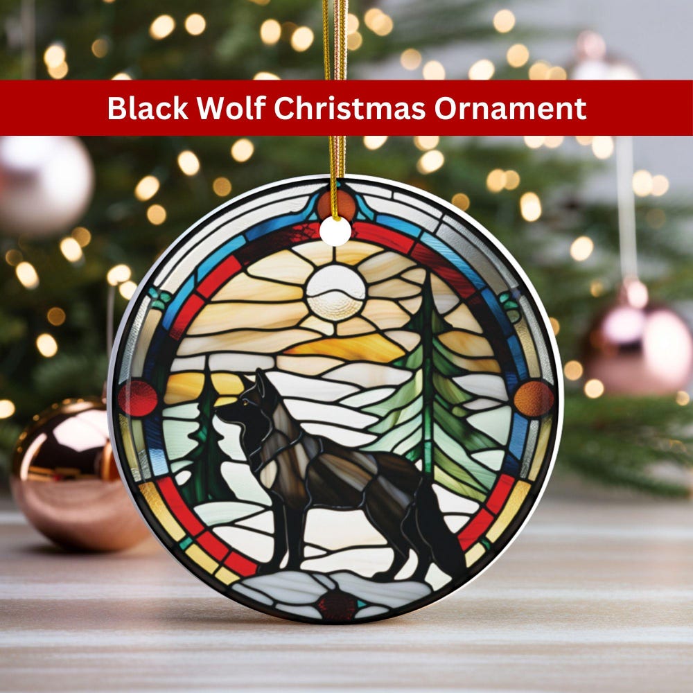 TRENDYONM Black Wolf Chri.Stm.As Ornament Ceramic Wolf Ornament For ...