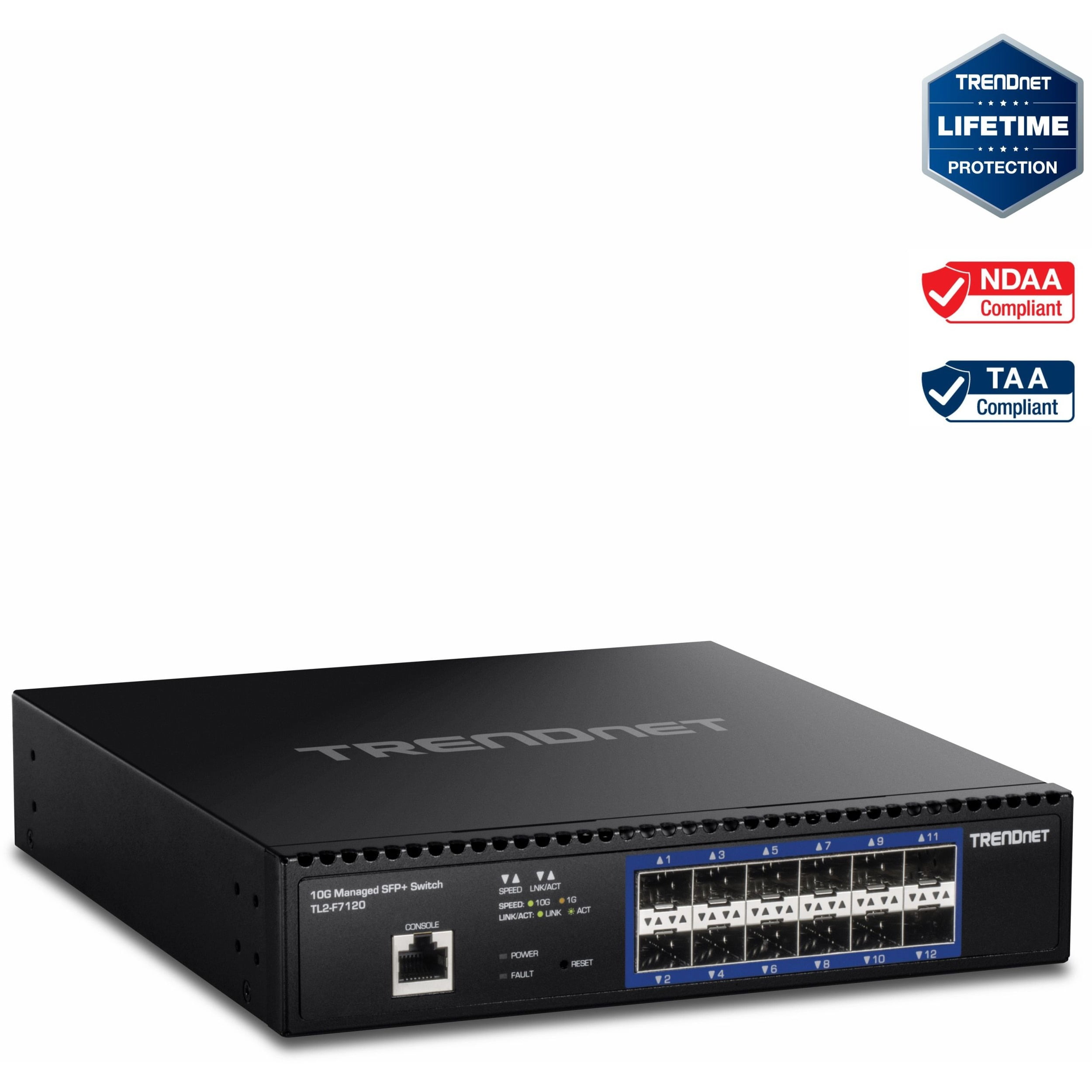 TRENDnet 12-Port 10G Layer 2 Managed SFP+ Switch, Model TL2-F7120, High ...