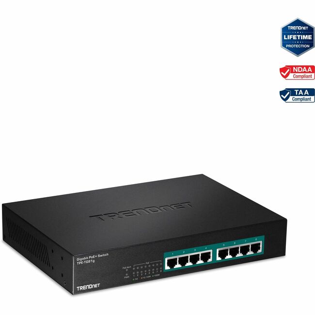 TRENDnet 8-Port Gigabit GREENnet PoE+ Switch - 8 Ports - 10/100 ...