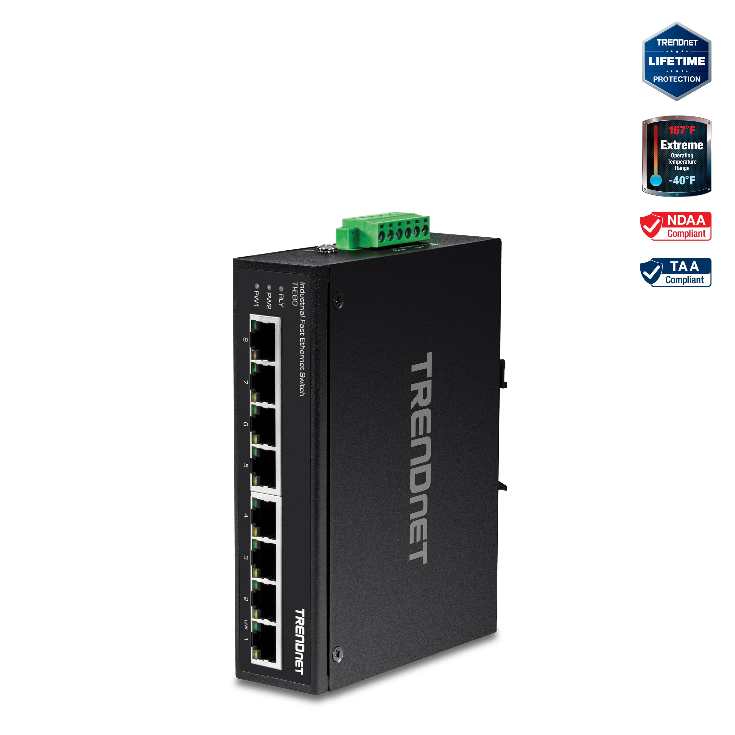 TRENDnet TI-E80 8-Port Industrial Fast Ethernet DIN-Rail Switch ...