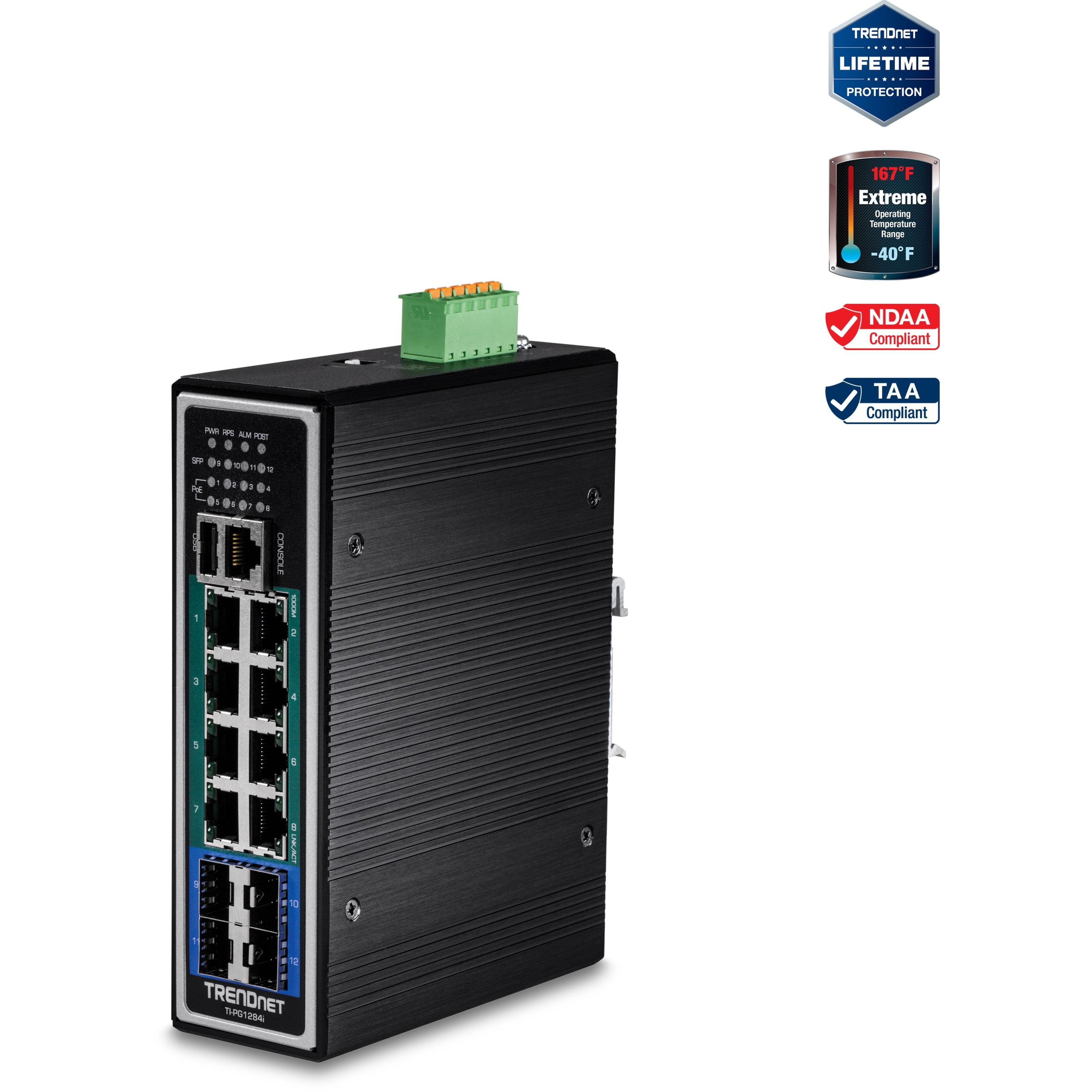 TRENDnet TI-PG1284i ,12-Port Industrial Gigabit L2 Managed PoE+ DIN ...