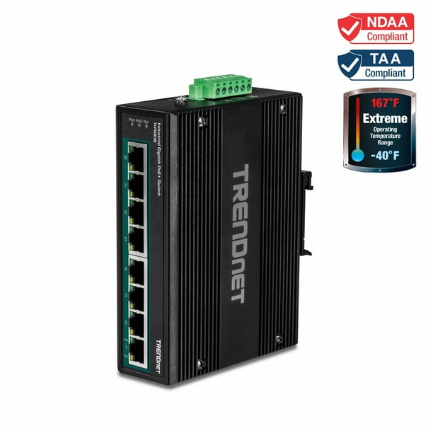 TRENDnet TI-PG80B 8-Port Industrial Gigabit PoE+ DIN-Rail Network ...