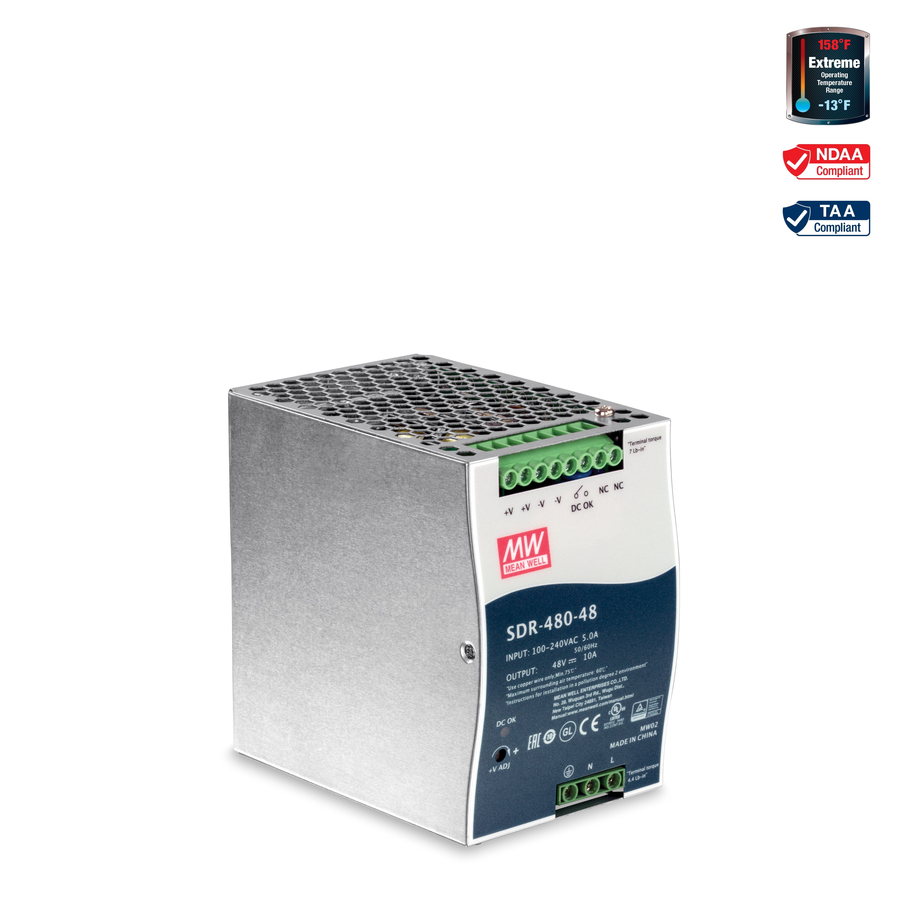 TRENDnet TI-S48048 480W, 48 – 56V DC, 10A AC to DC DIN-Rail Power ...