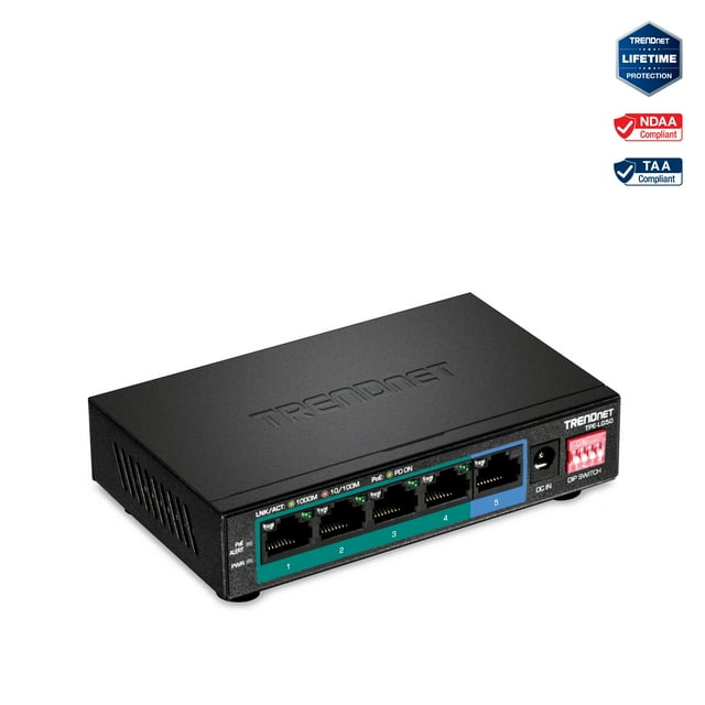 TRENDnet TPE-LG50 5-Port Gigabit Long Range PoE+ Switch - Walmart.com