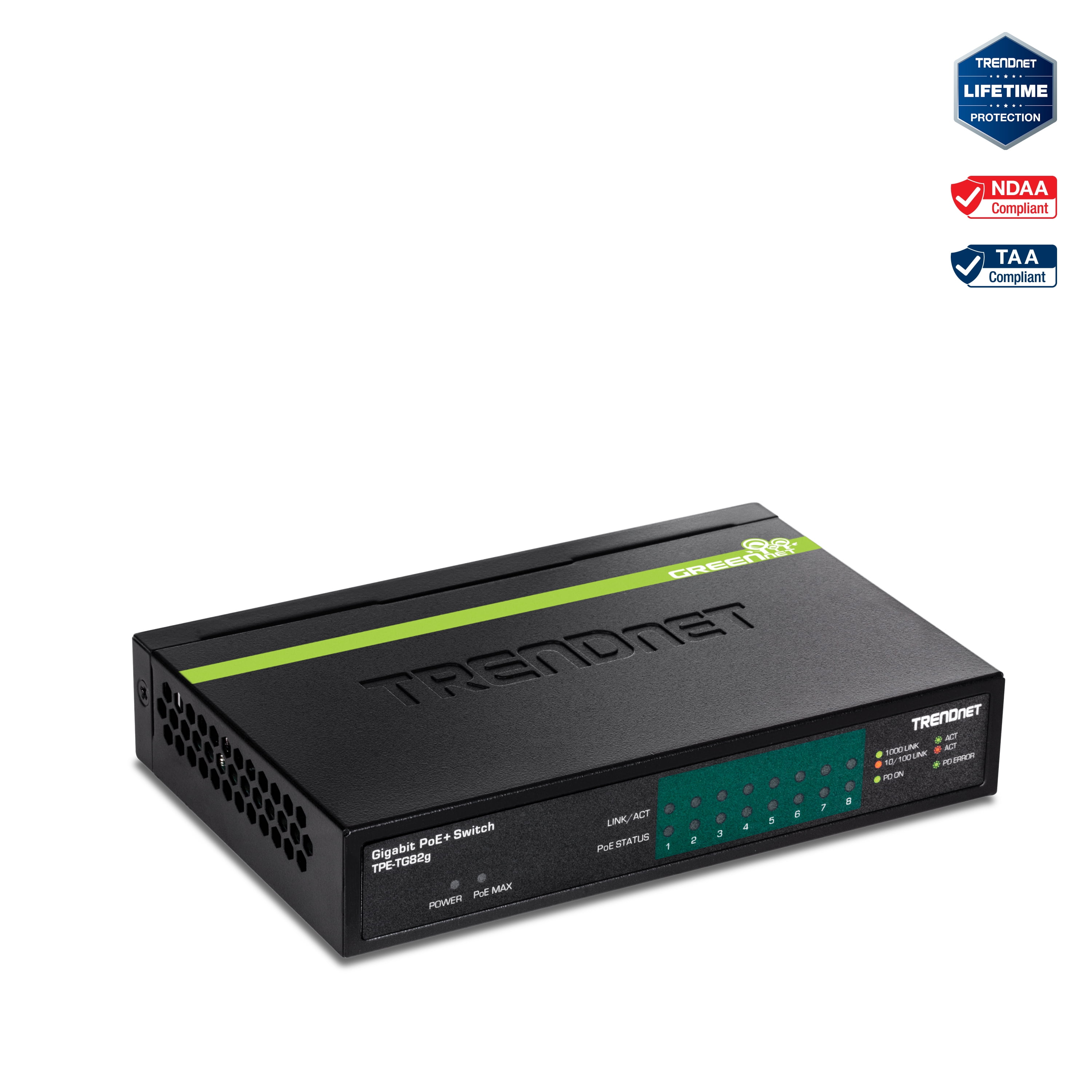 TRENDnet 8-Port Gigabit PoE+ Network Ethernet Desktop Switch, Model TPE ...