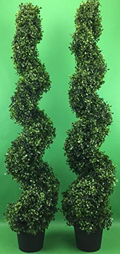 TRESIL 2 Pre-Potted 4 Feet 2 Inches Spiral Boxwood Artificial Topiary ...