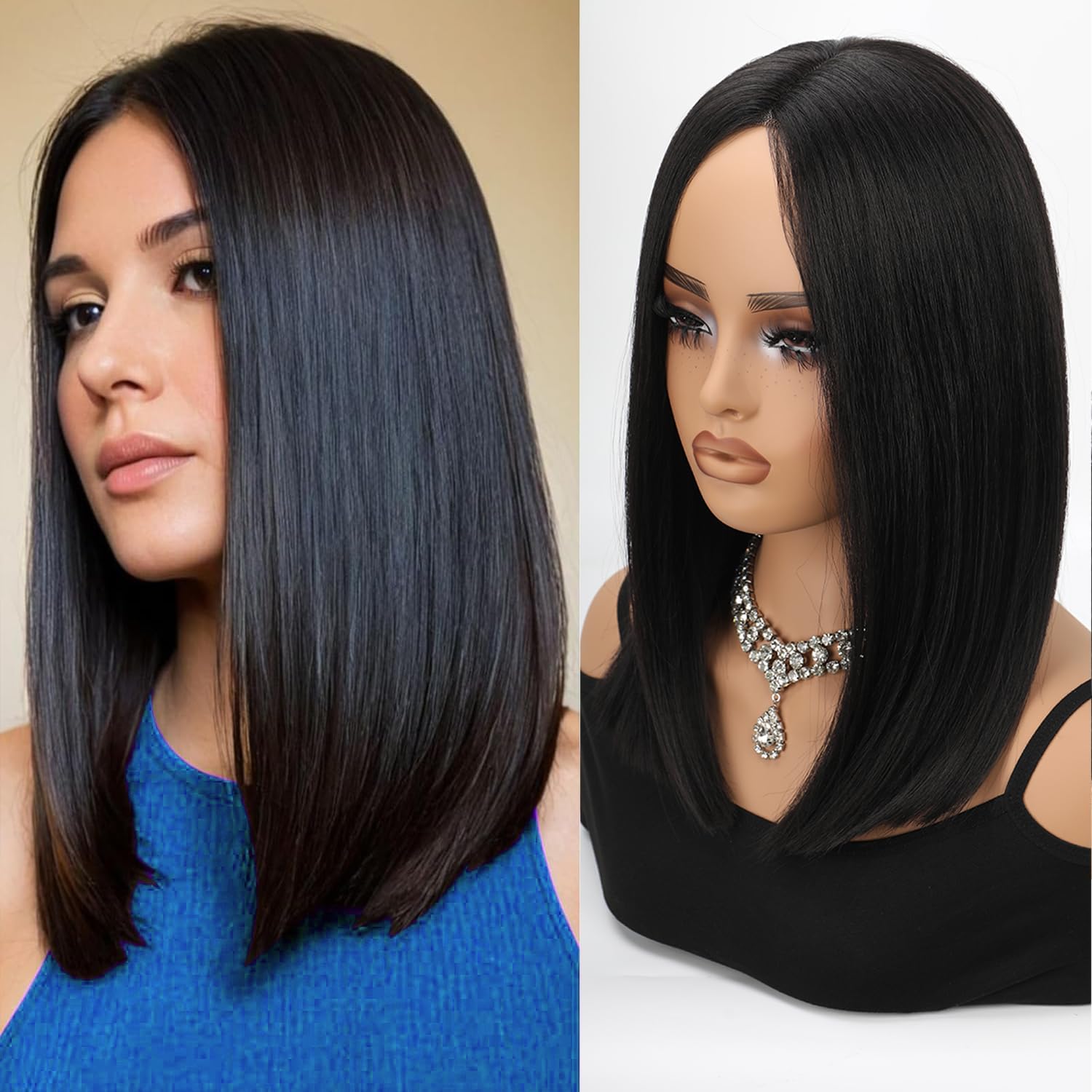 TRESSED UP HAIR MEDIUM LENGTH BLACK CENTER PARTITION HAIR WIG FOR WOMEN ...
