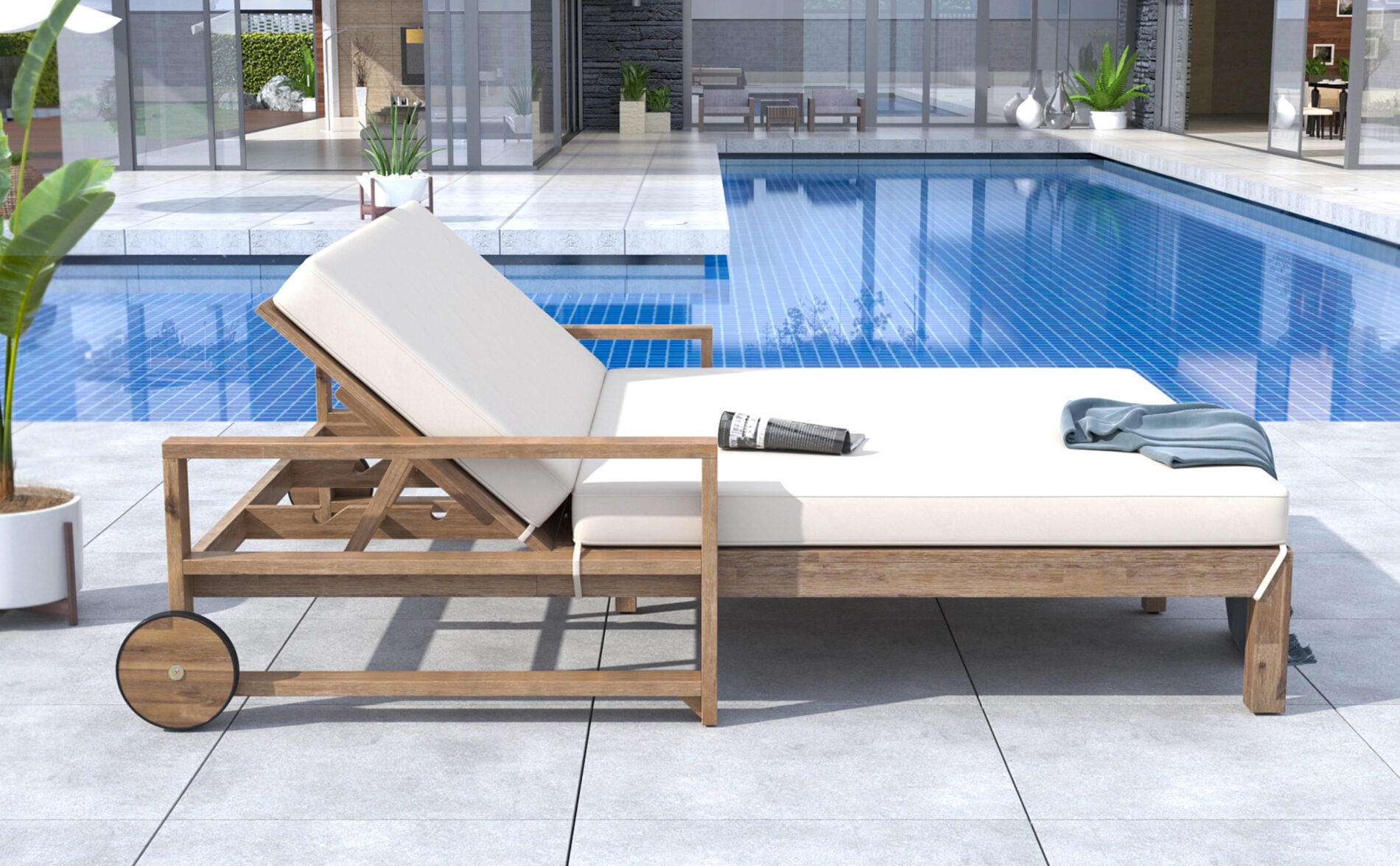 TREXM 1-Piece Farmhouse-styled Wooden Outdoor Sunbed for Ultimate ...