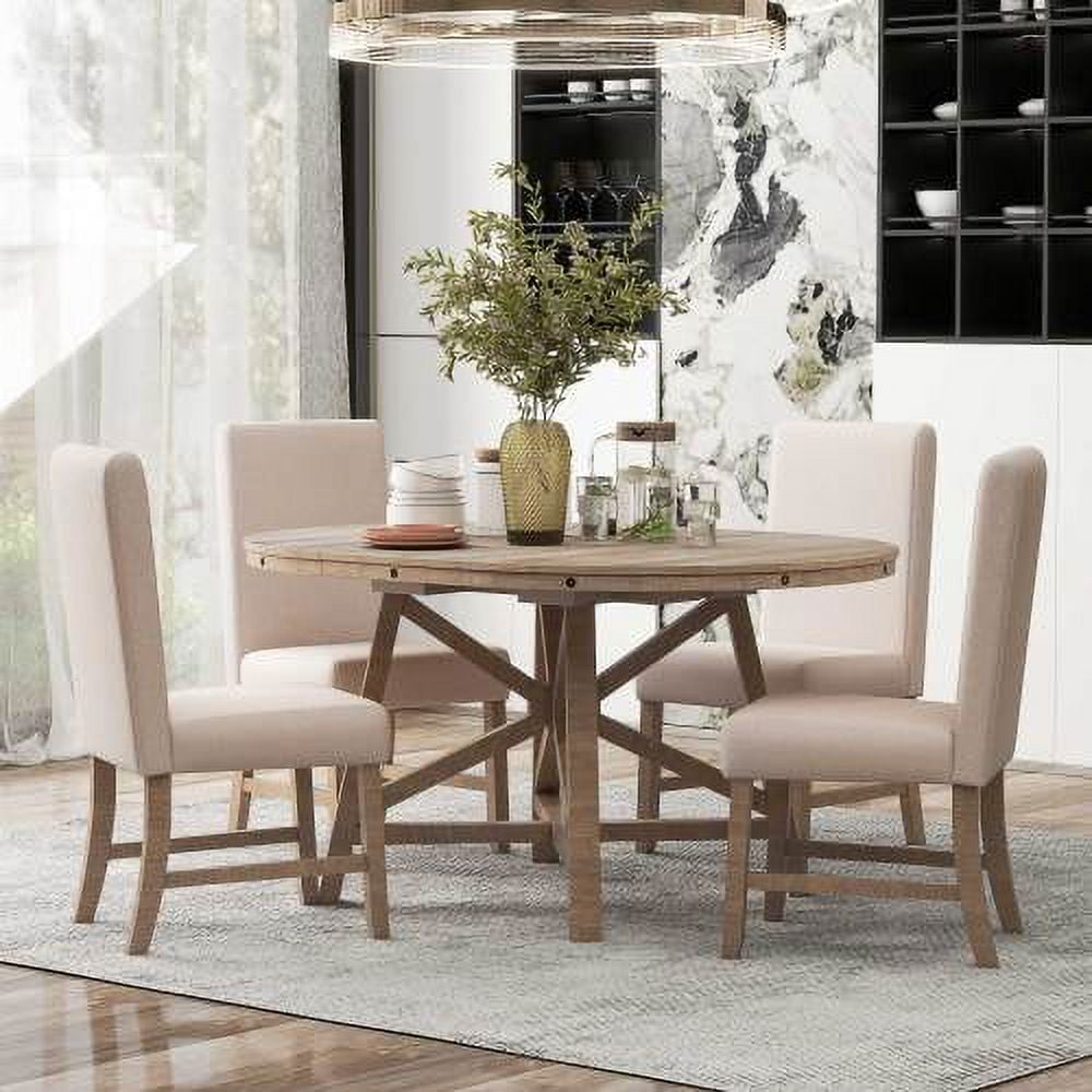 TREXM 5-Piece Retro Functional Dining Set with Extendable Round Table ...