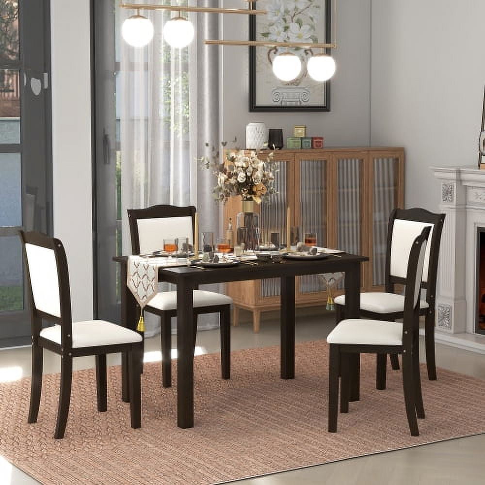 TREXM 5-Piece Wood Dining Table Set Simple Style Kitchen Dining Set Rectangular Table with ...