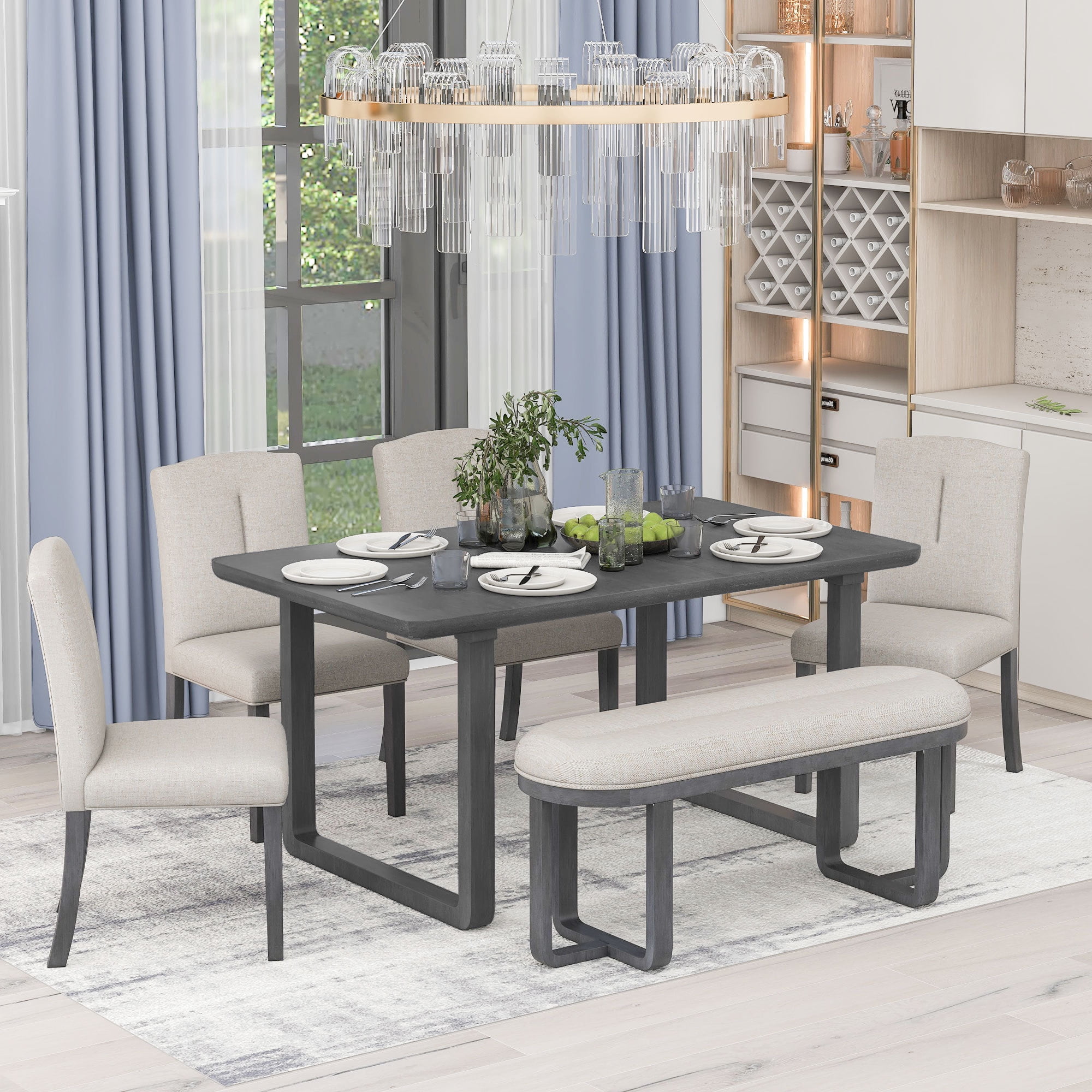 TREXM 6-Piece Retro-Style Dining Set Includes Dining Table, 4 ...