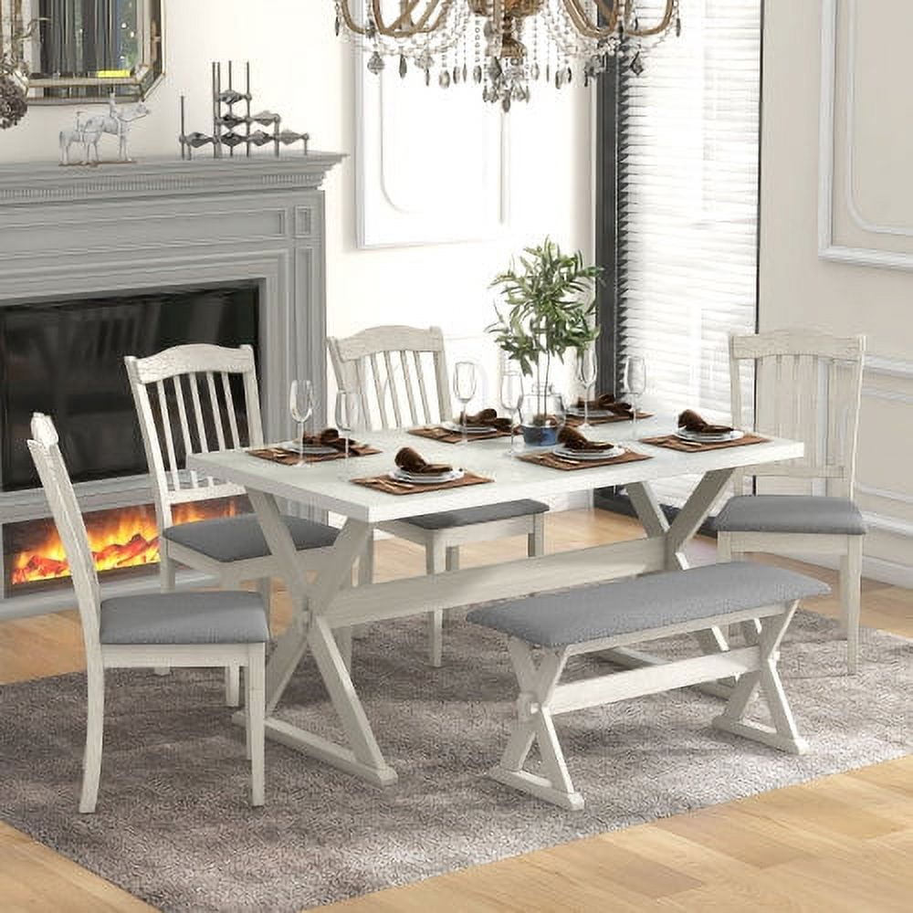 TREXM 6-Piece Rustic Dining Set, Rectangular Trestle Table and 4 ...