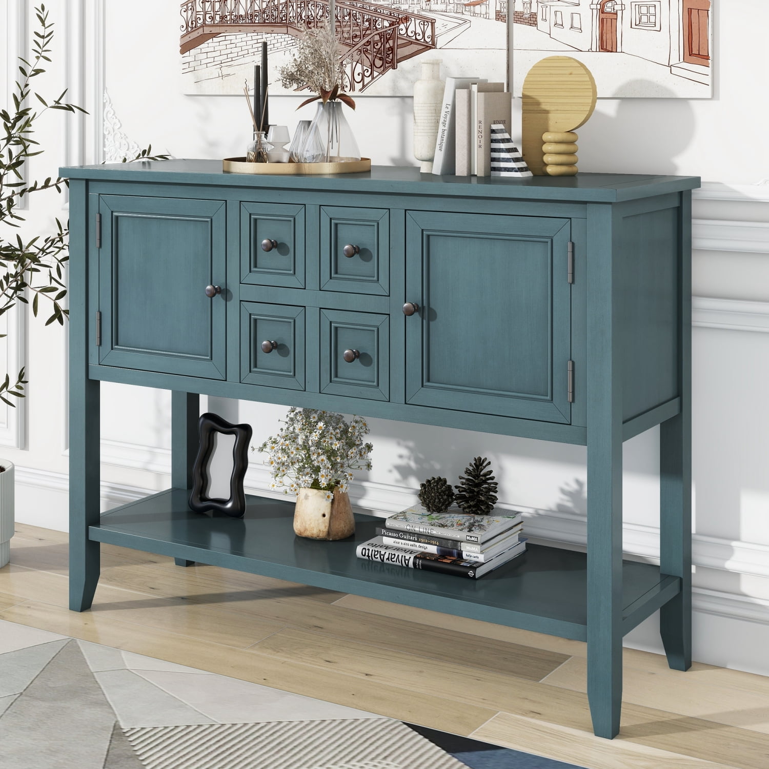 TREXM Cambridge Series Ample Storage Vintage Console Table with Four ...