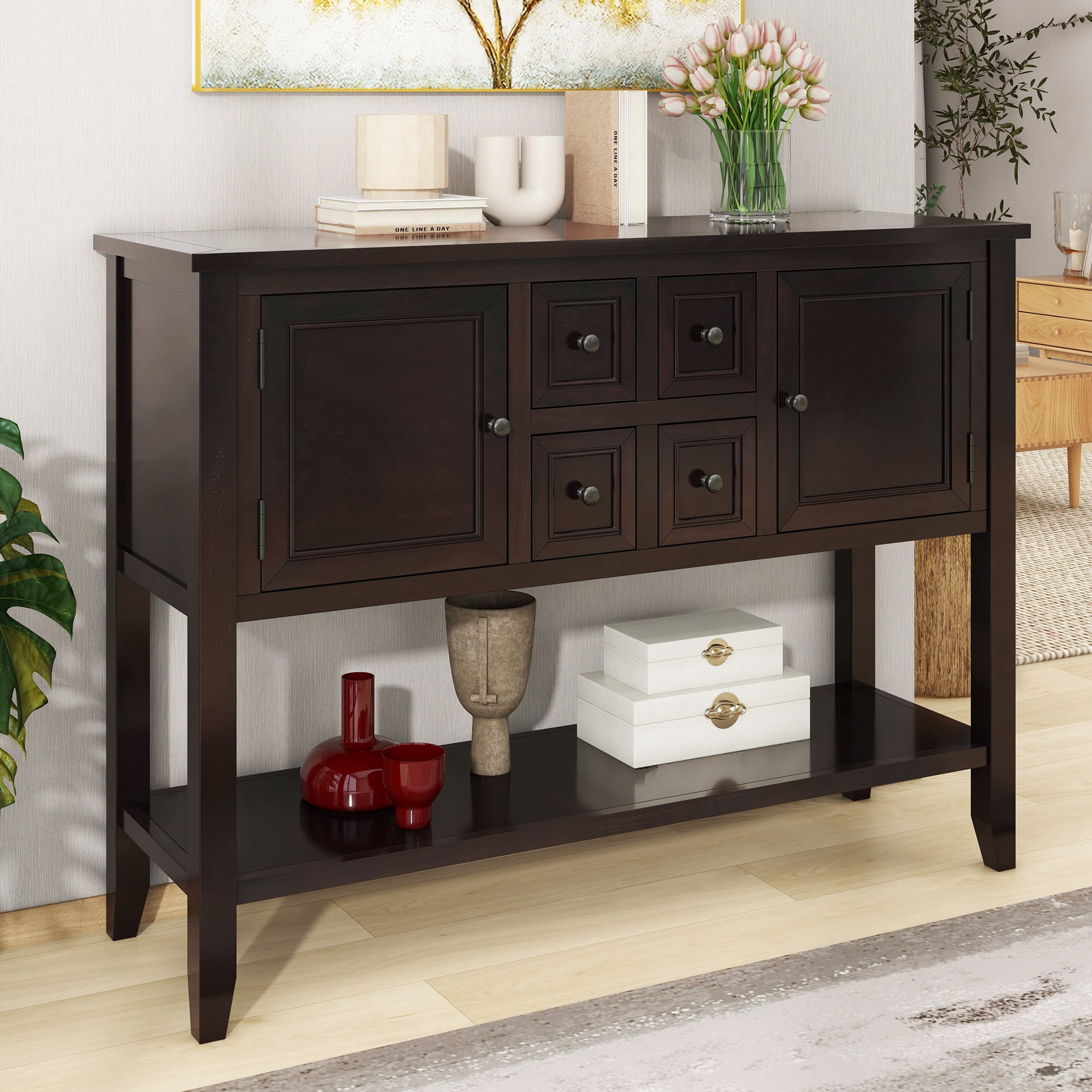 TREXM Cambridge Series Ample Storage Vintage Console Table with Four ...