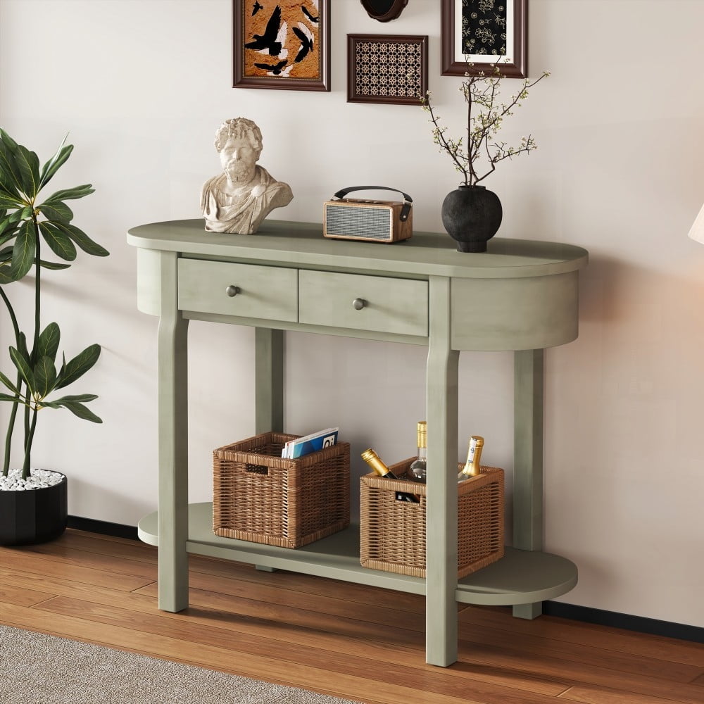 TREXM Console Table for Entryways, Living Rooms & Hallways, Grey with Curved & Glazed Finish ...
