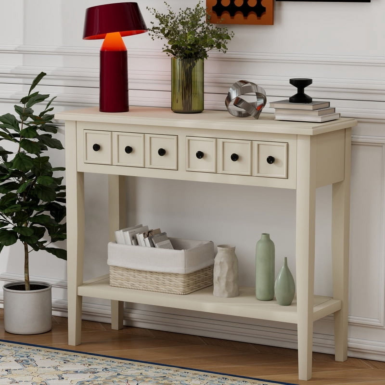TREXM Entryway Table with 2 Drawers, Rustic Console Table with Open ...