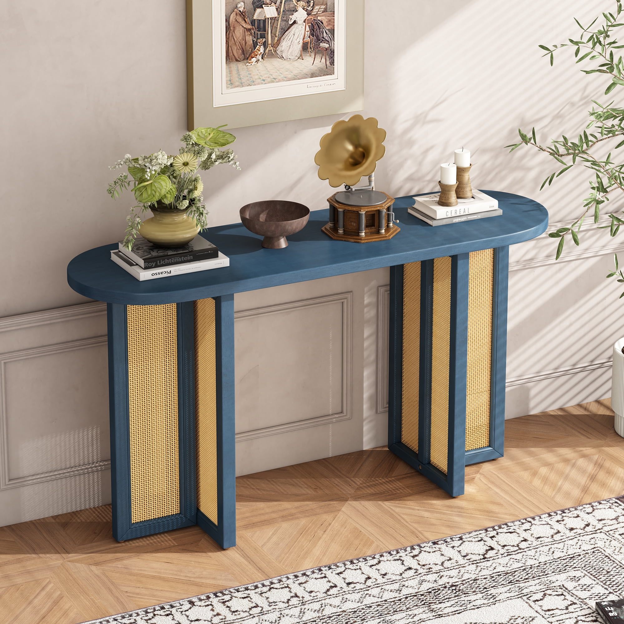 TREXM Farmhouse Rattan Console Table Entryway Table, Narrow Console ...
