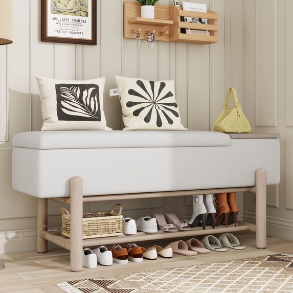 TREXM Farmhouse Upholstered Storage Bench with Hidden Compartment ...