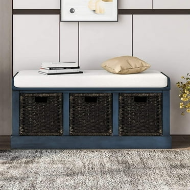Ottoman Bench with Storage Solid Wood Entryway Multifunctional ...