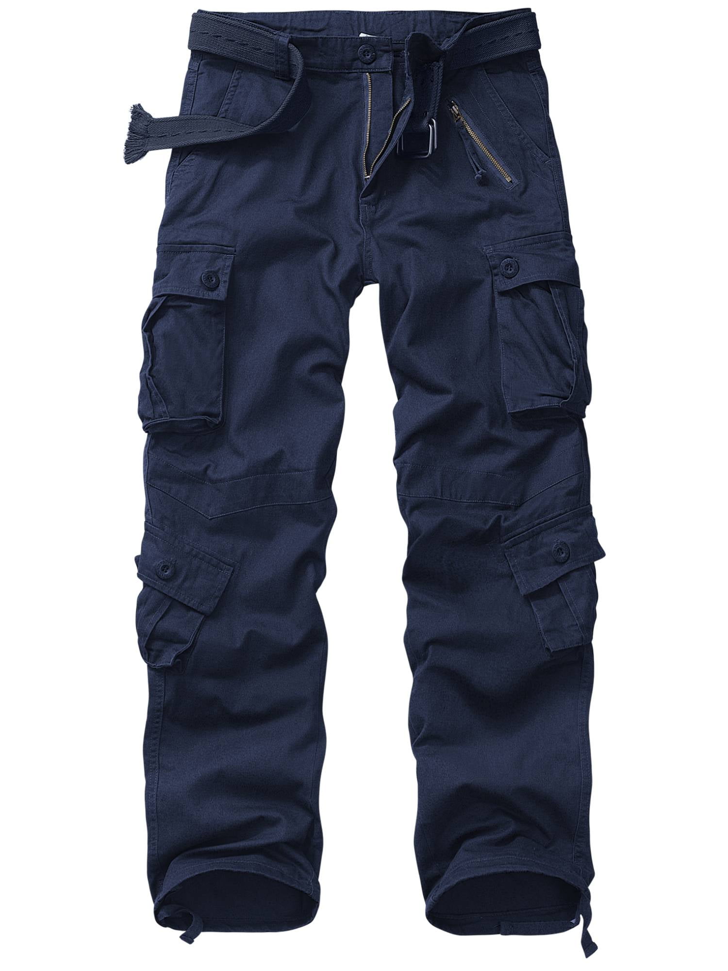 TRGPSG Men's Tactical Cargo Pants, 8 Pockets, Cotton Work Pants, Blue ...