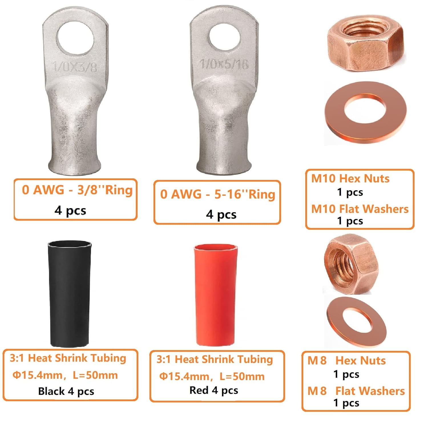 TRH-0 Gauge Tinned Copper Lugs Kit 0 AWG Lugs Battery Cable Ends 1/0 ...