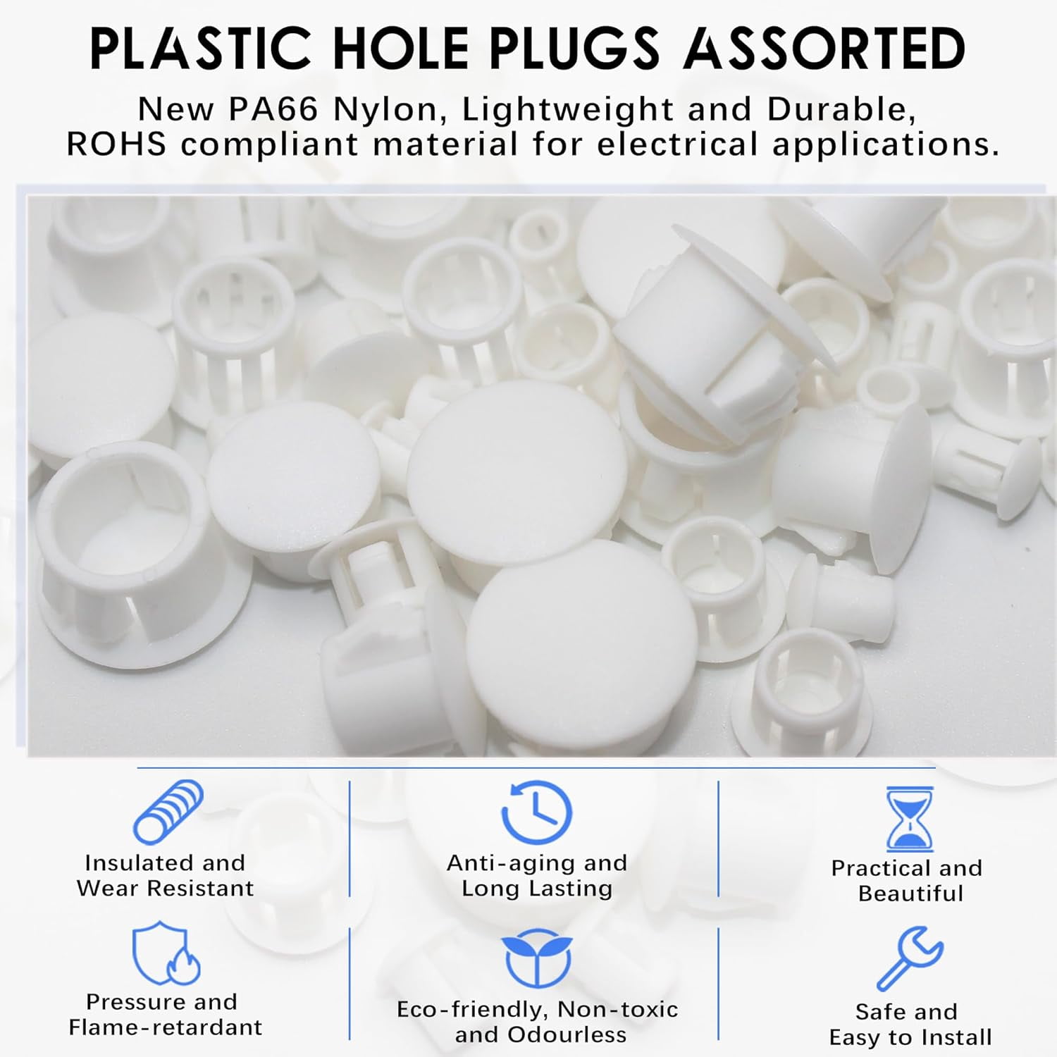 TRH-1/4 in/6 mm Plastic Plugs for Round Holes White Screw Hole Cover ...
