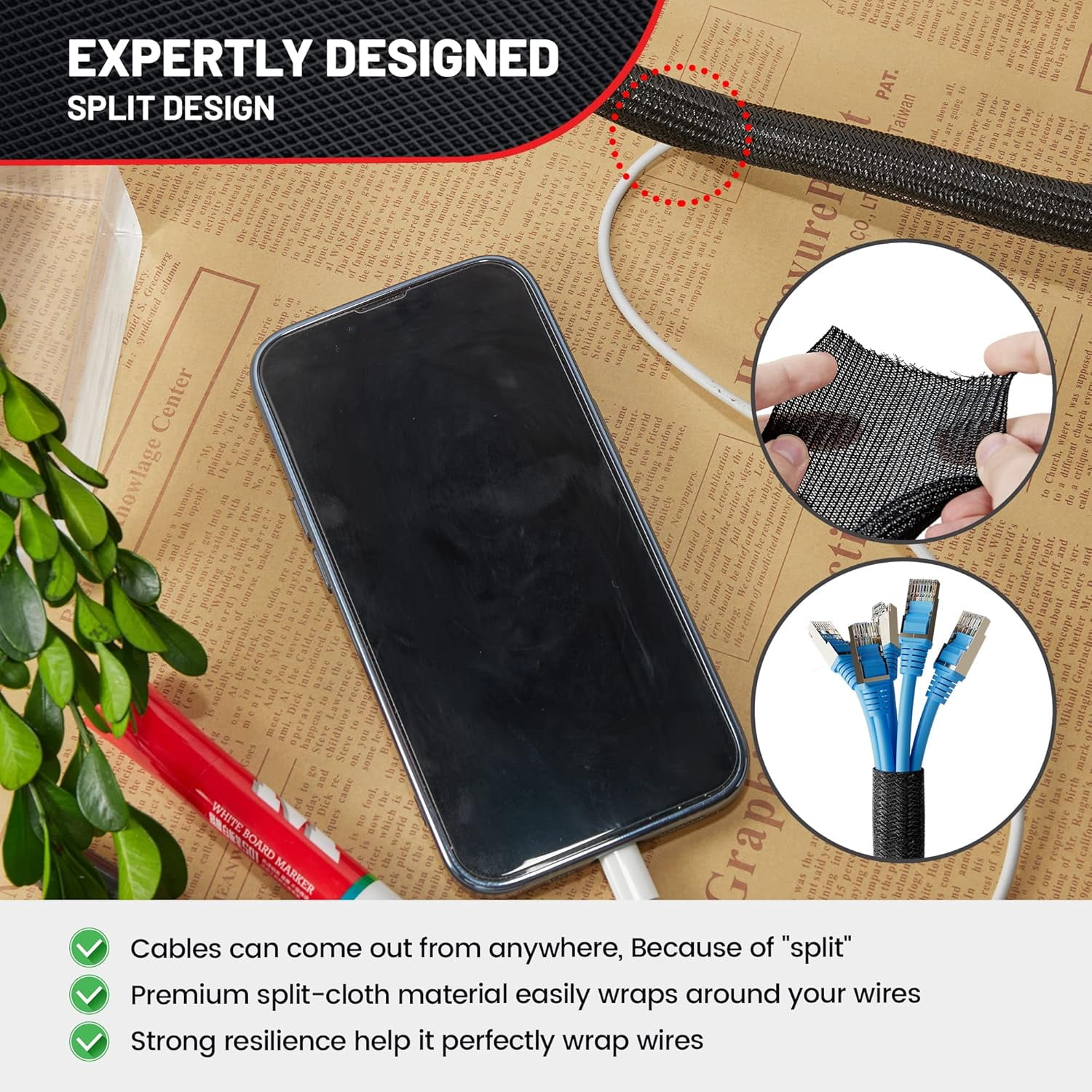 TRH-1/4” x 10FT Cable Sleeves Cord Management Braided Wire Loom ...