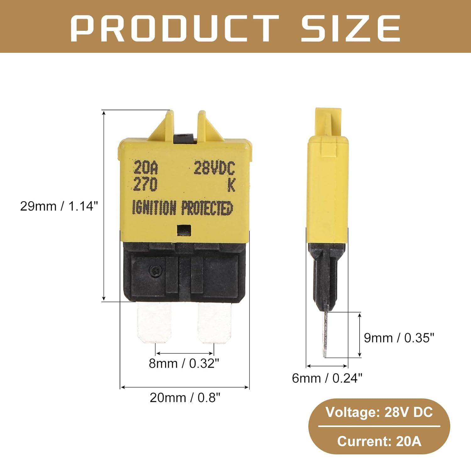 TRH-1 Pack 28V DC 20A Yellow ATC/ATO Manual Mini Resettable Fuse for ...