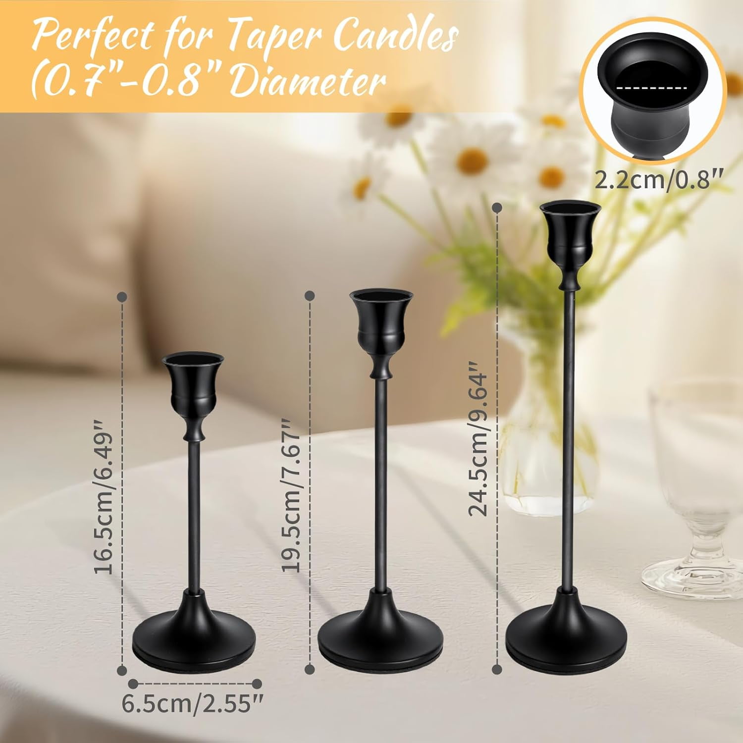 TRH-1 Set(3 Pcs) Candlestick Holders Taper Candle Holders Black ...