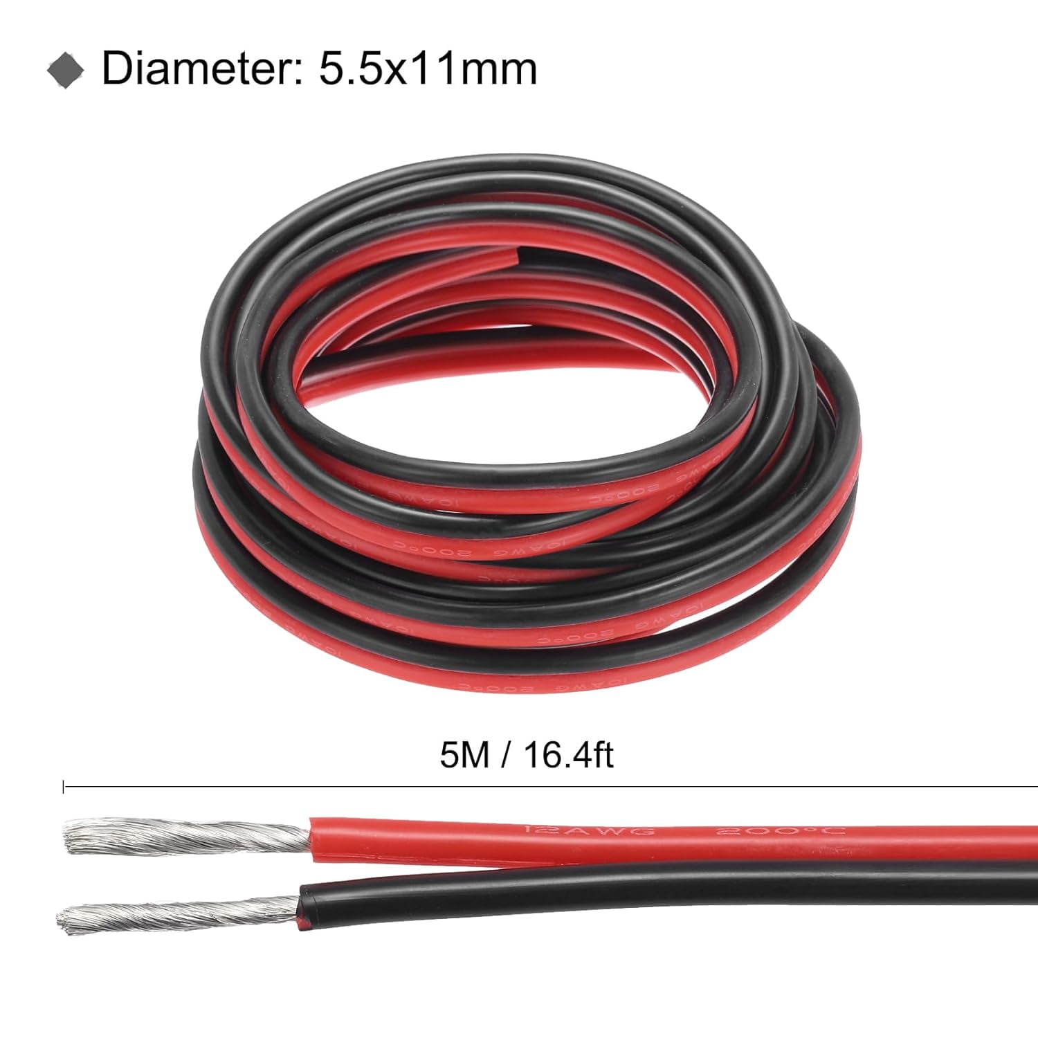 TRH-10 Gauge Wire 2 Conductor Electrical Wire 16.4FT Red Black Cable ...