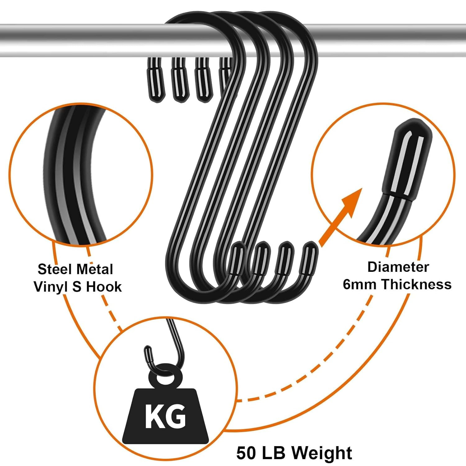 TRH-10 Pack Heavy Duty S Hooks, 6 Inch Vinyl Coated Large S Hook for ...
