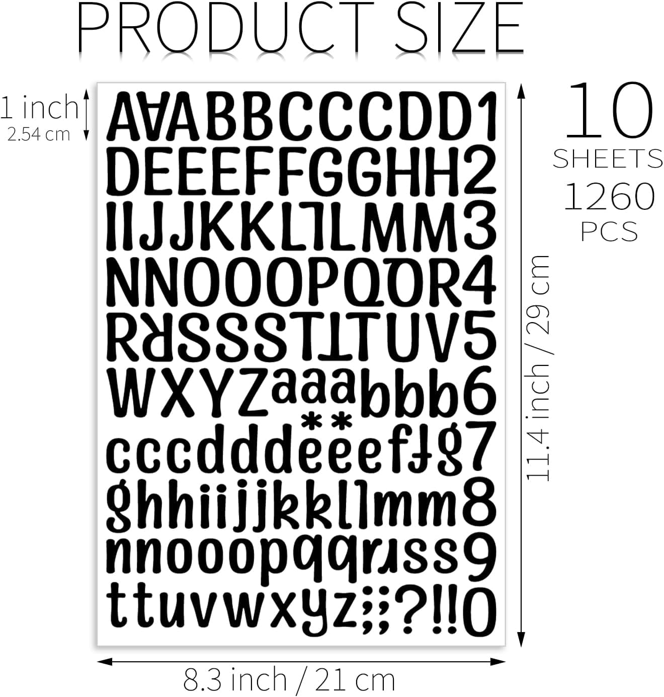 TRH-10 Sheets Small Letter Stickers - 1 Inch Art Black Vinyl Self ...