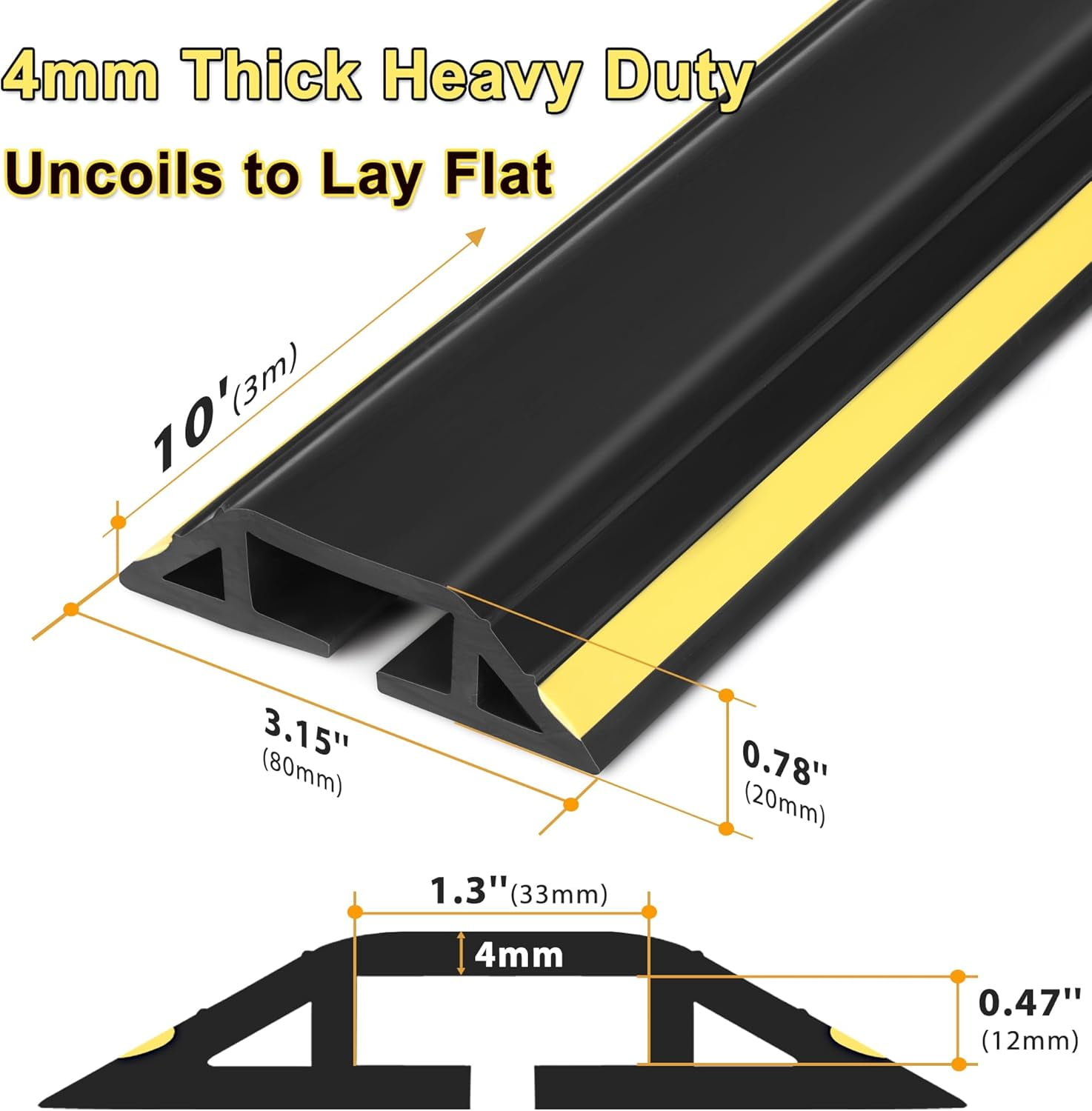 TRH-10ft Cord Cover Floor Heavy Duty, Extension Cord Hider, PVC Wire ...