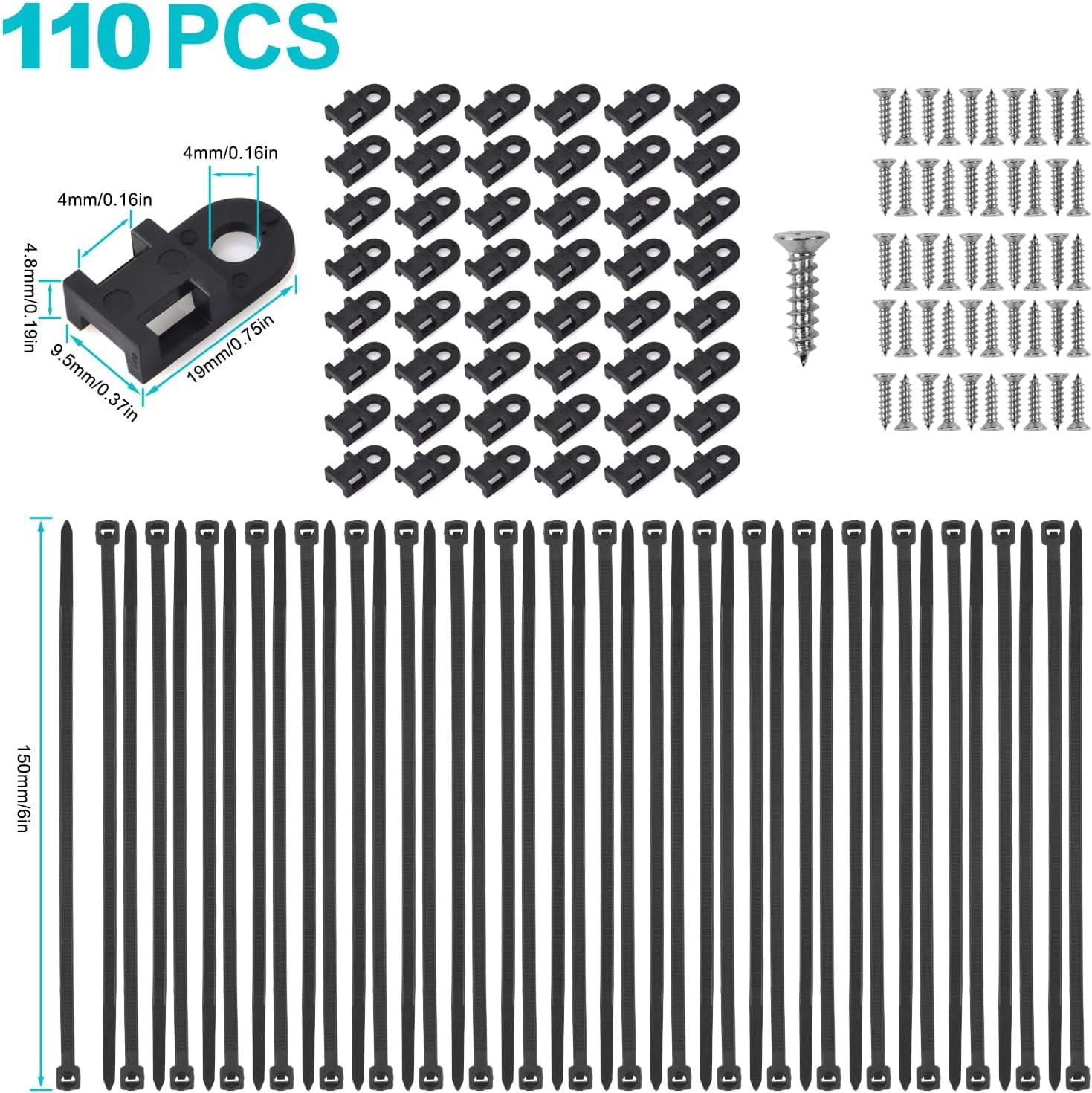 TRH-110 Pcs Cable Zip Tie Mounts Wire Cable Clips Organizer Holders ...
