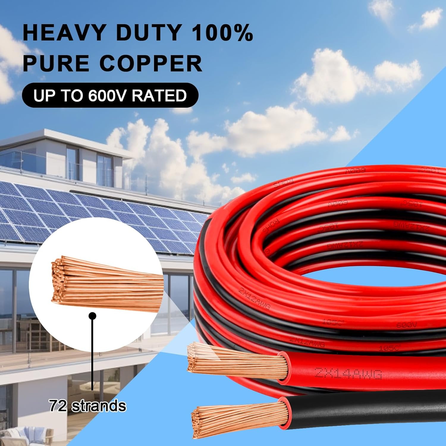 TRH-12 Gauge Wire 25 Feet, 12/2 AWG Pure Copper Wire, 12AWG 2 ...