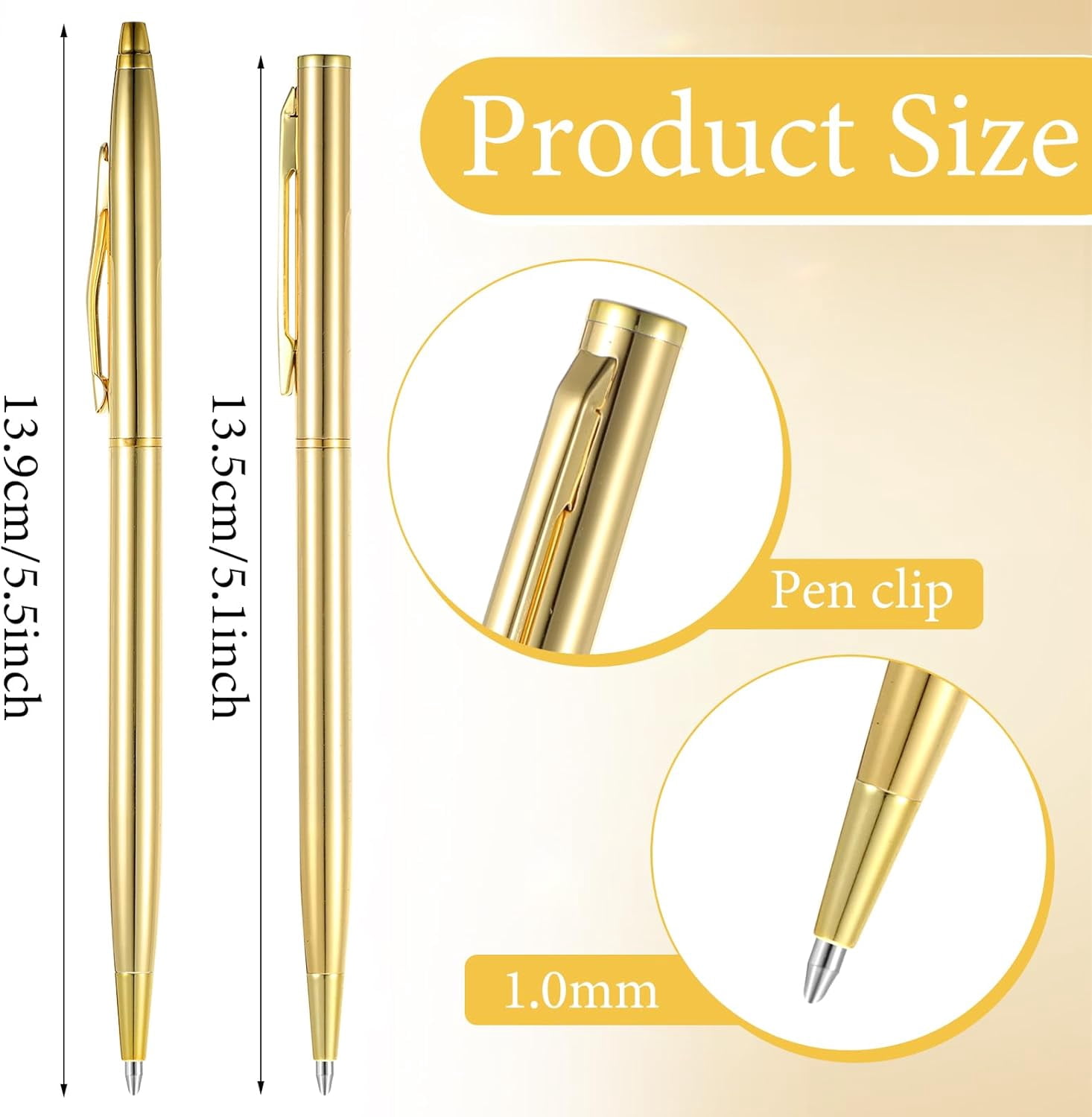 TRH-12 Pcs Slim Gold Ballpoint Pens 1.0 mm Medium Point Pen Retractable ...