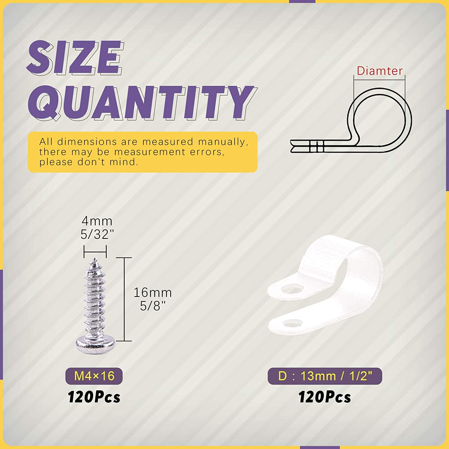 TRH-120 Pack White 1/2 Inch Nylon Plastic R-Type Cable Clips Clamp Kit ...